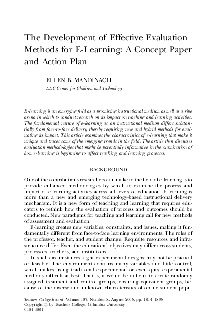 (PDF) The Development of Effective Evaluation Methods for E-Learning: A ...