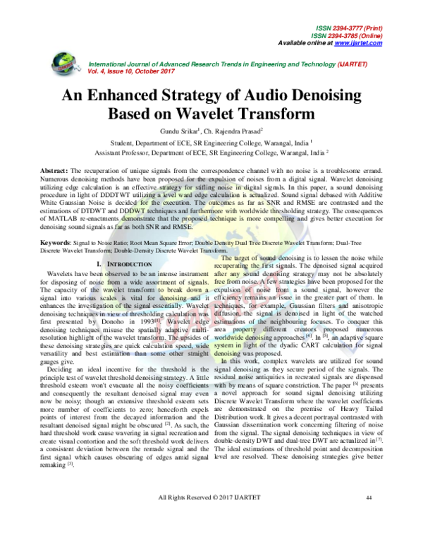 (PDF) An Enhanced Strategy of Audio Denoising Based on Wavelet Transform