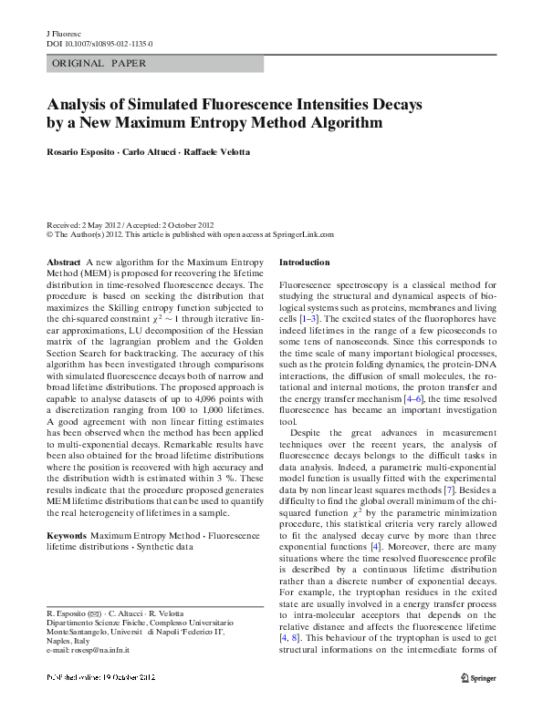 (PDF) Analysis of Simulated Fluorescence Intensities Decays by a New Maximum Entropy Method ...