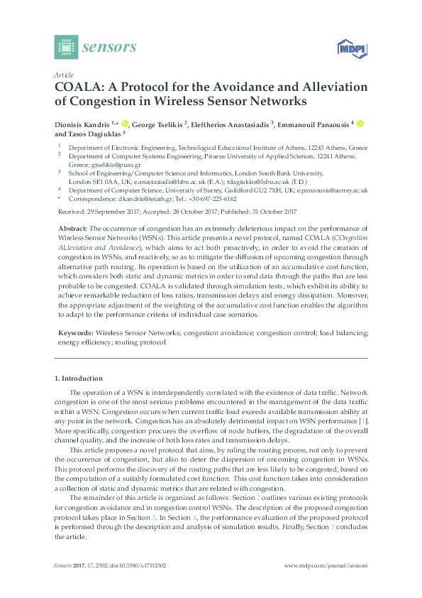 (PDF) COALA: A Protocol for the Avoidance and Alleviation of Congestion in Wireless Sensor Networks