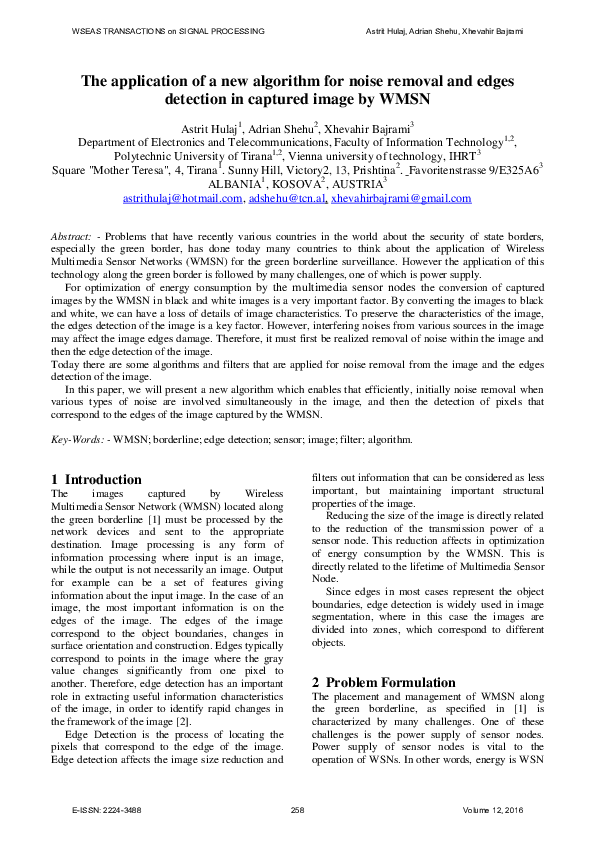 Pdf The Application Of A New Algorithm For Noise Removal And Edges