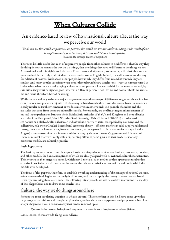 (PDF) When Cultures Collide: An evidence-based review of how national ...