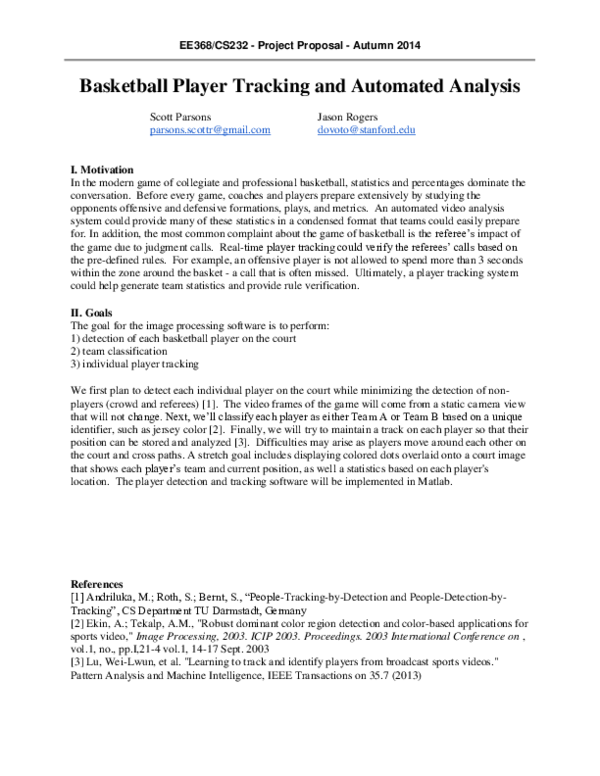 (PDF) Basketball Player Tracking and Automated Analysis