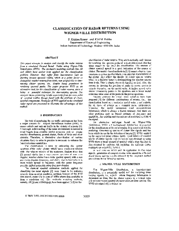 Pdf Classification Of Radar Returns Using Wigner Ville Distribution