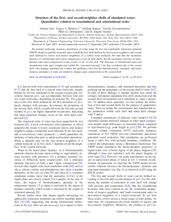 (PDF) Structure of the first- and second-neighbor shells of simulated ...