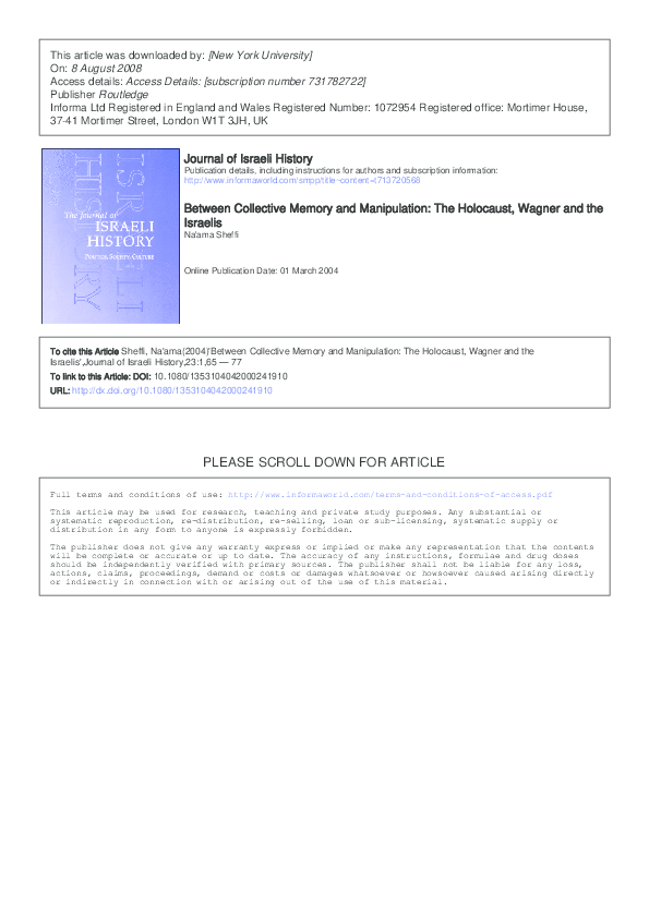 (PDF) Between Collective Memory and Manipulation: The Holocaust, Wagner ...