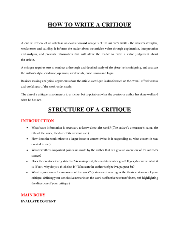 (DOC) HOW TO WRITE A CRITIQUE
