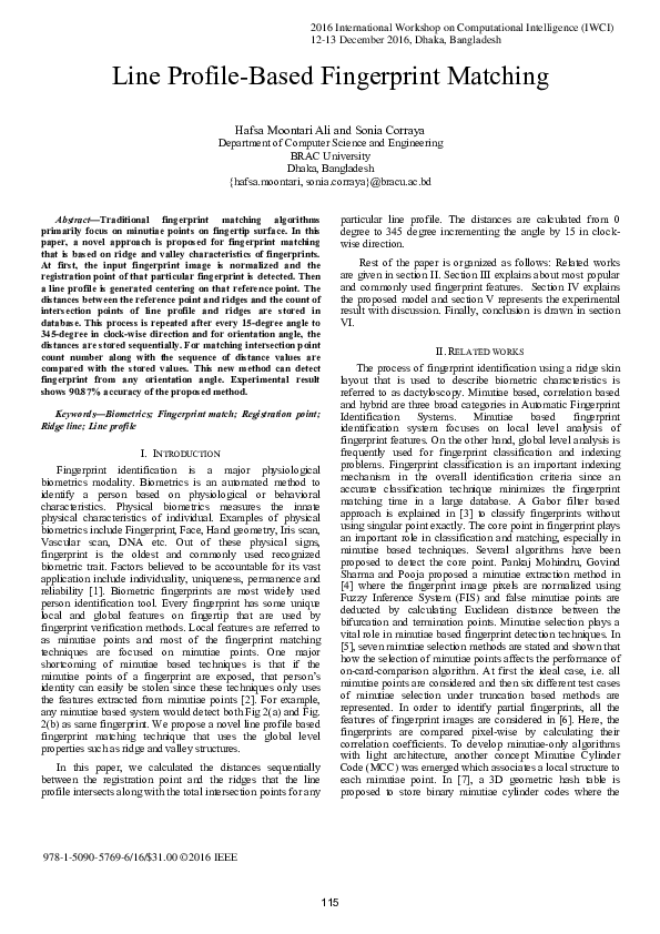 (PDF) Line Profile based Fingerprint Matching