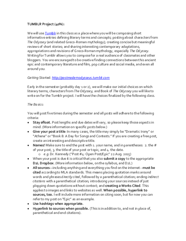 (DOC) TUMBLR Project in Introduction to Literature (THEME: The Odyssey)