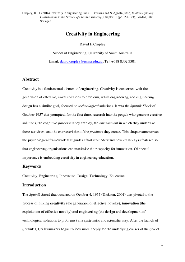 (PDF) Creativity in Engineering