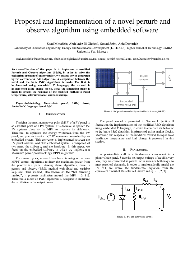 Pdf Proposal And Implementation Of A Novel Perturb And Observe Algorithm Using Embedded Software
