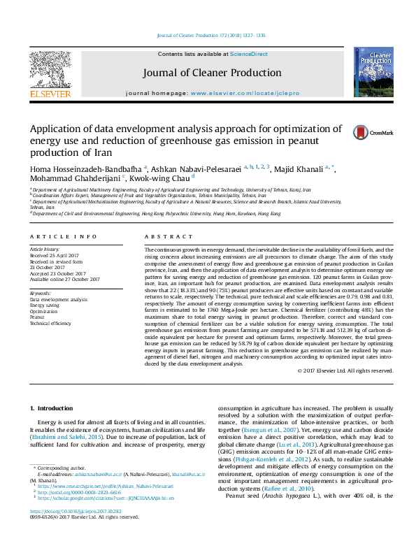 Pdf Application Of Data Envelopment Analysis Approach For