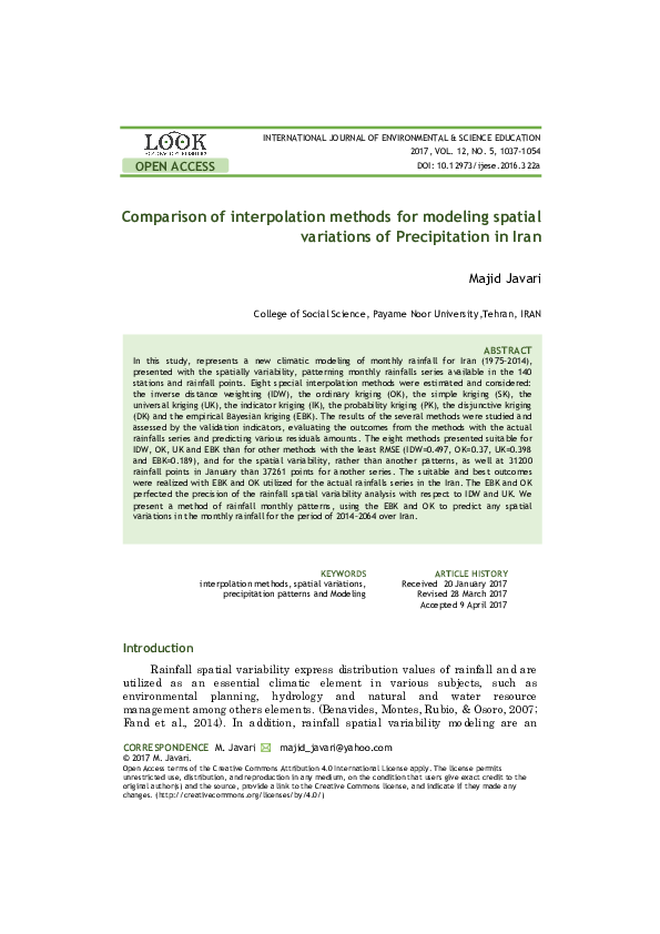 Pdf Comparison Of Interpolation Methods For Modeling Spatial