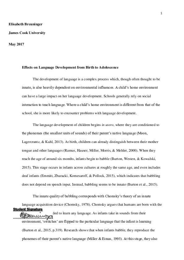 (DOC) Effects on Language Development from Birth to Adolescence.