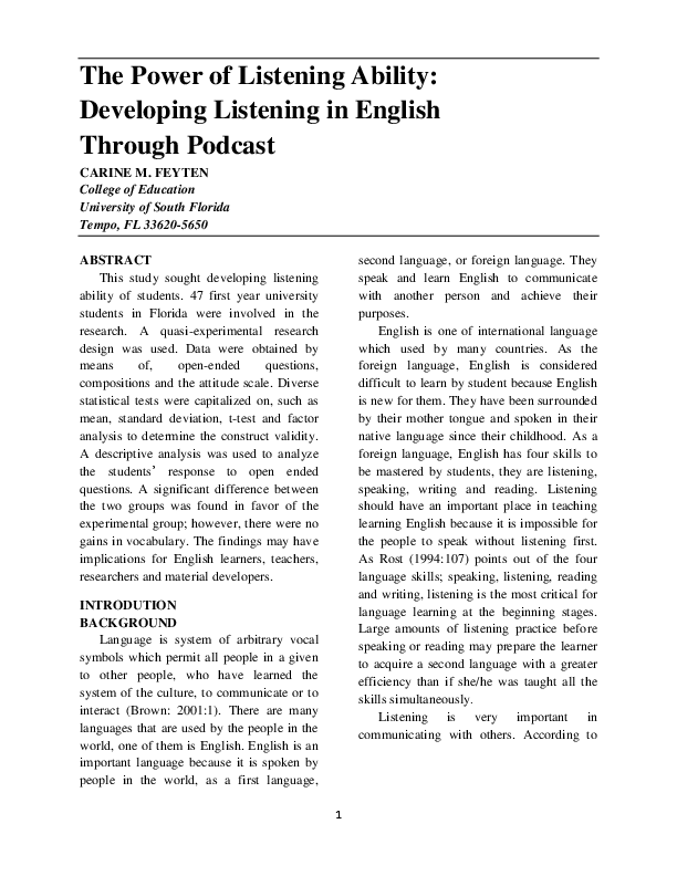 (PDF) The Power of Listening Ability: Developing Listening in English ...