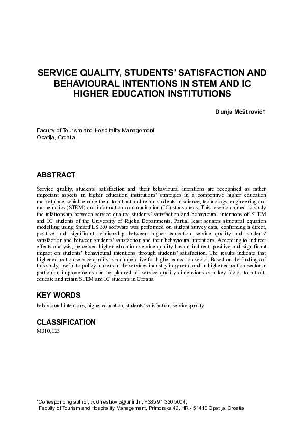 (DOC) SERVICE QUALITY, STUDENTS' SATISFACTION AND BEHAVIOURAL ...
