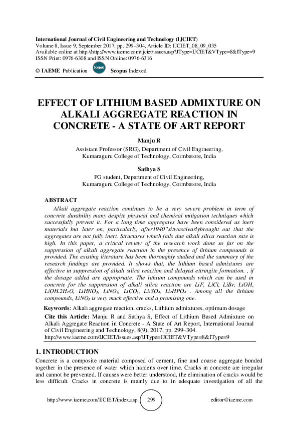 (PDF) EFFECT OF LITHIUM BASED ADMIXTURE ON ALKALI AGGREGATE REACTION IN ...