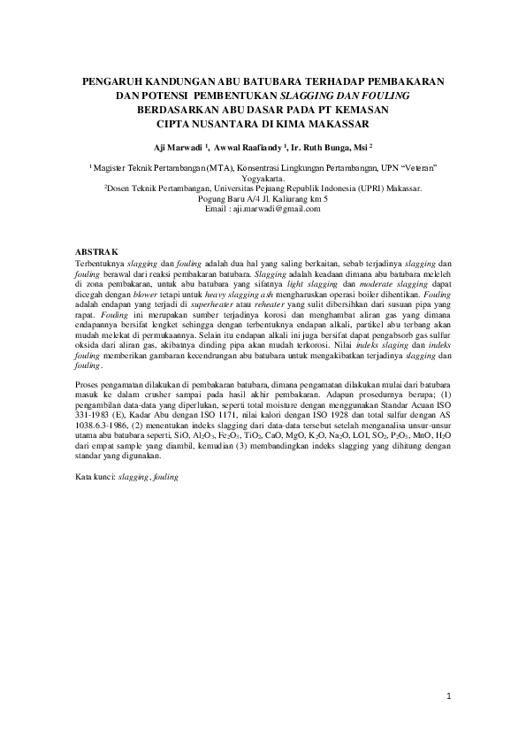 (PDF) PENGARUH KANDUNGAN ABU BATUBARA TERHADAP PEMBAKARAN DAN POTENSI PEMBENTUKAN SLAGGING DAN ...