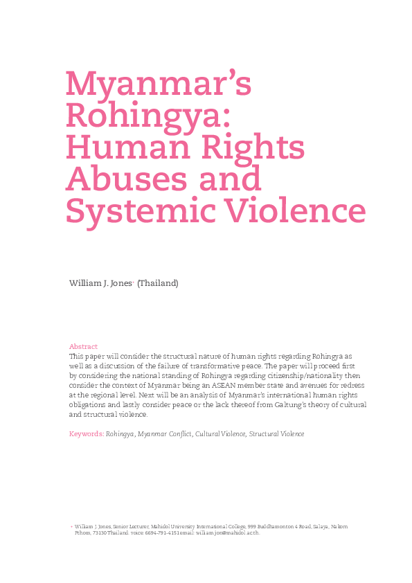 (PDF) Myanmar's Rohingya: Human Rights Abuses and Systemic Violence
