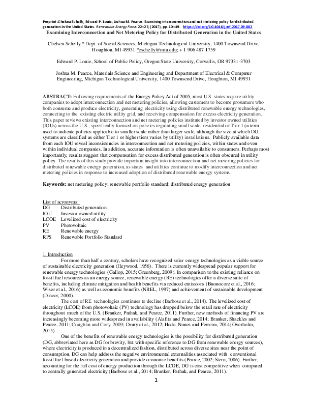 (PDF) Examining Interconnection and Net Metering Policy for Distributed ...