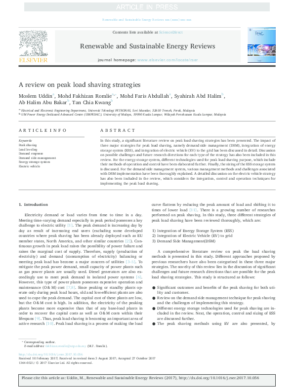 (PDF) A review on peak load shaving strategies