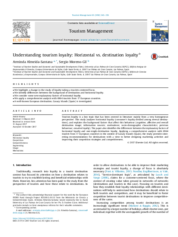(PDF) Understanding tourism loyalty: Horizontal vs. destination loyalty