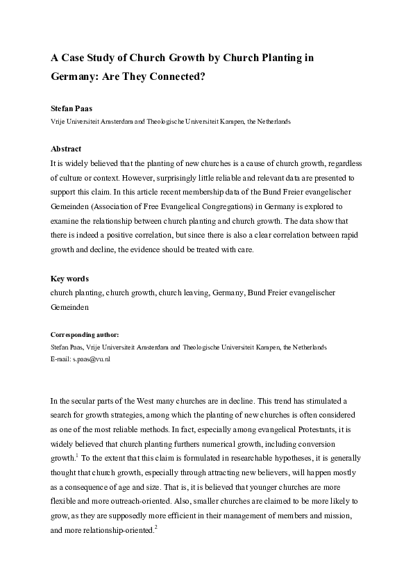 (PDF) A Case Study of Church Growth by Church Planting in Germany: Are ...