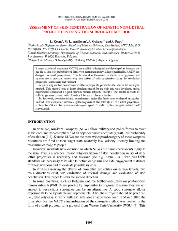 (PDF) Assessment of skin penetration of kinetic non-lethal projectiles using the surrogate method
