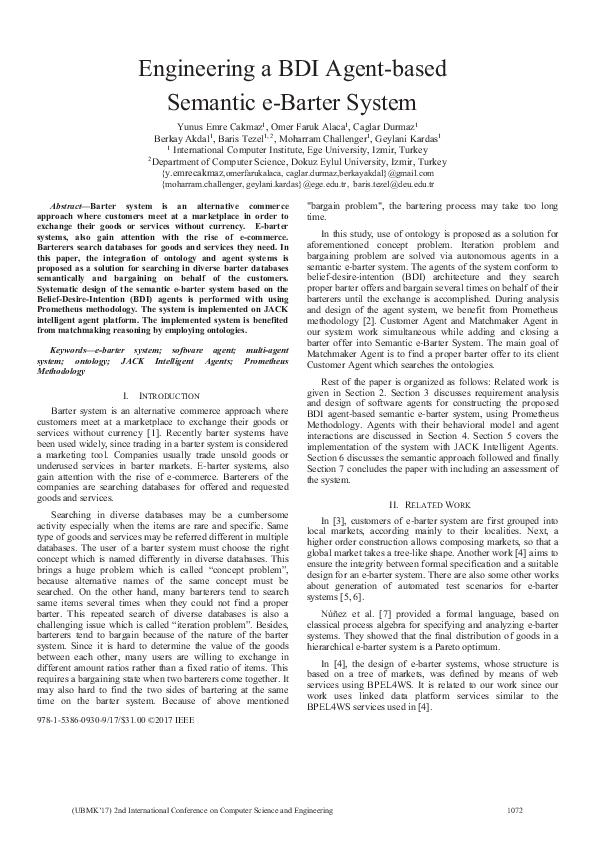 (PDF) BDI Agent-based Semantic E-Barter System