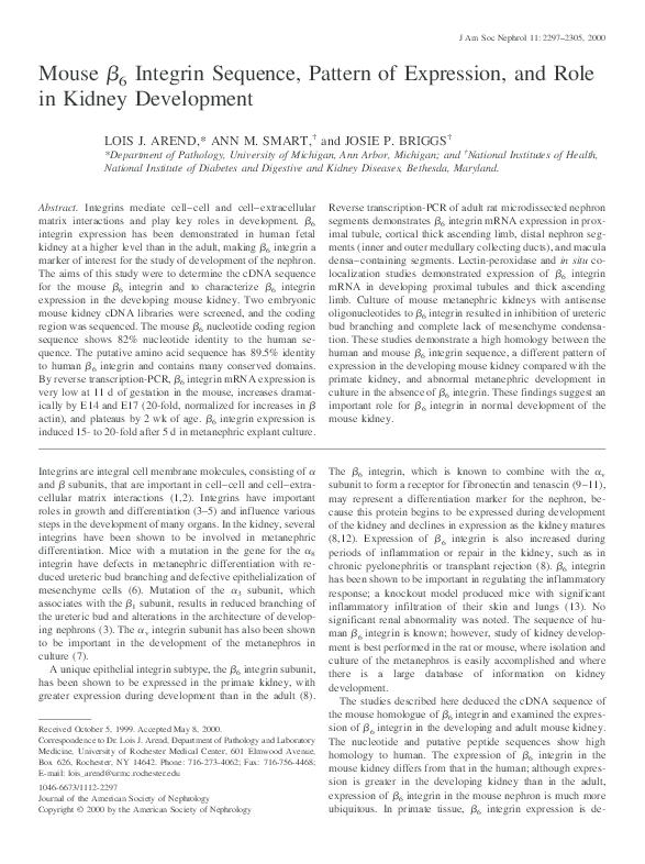 (PDF) Mouse b 6 Integrin Sequence, Pattern of Expression, and Role in ...