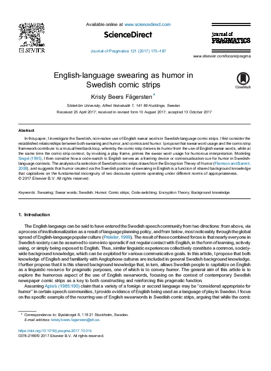 (PDF) English-language swearing as humor in Swedish comic strips