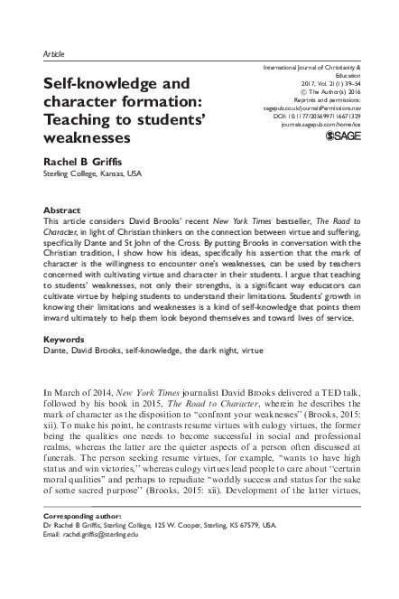 (PDF) Self-knowledge and Character Formation: Teaching to Students ...