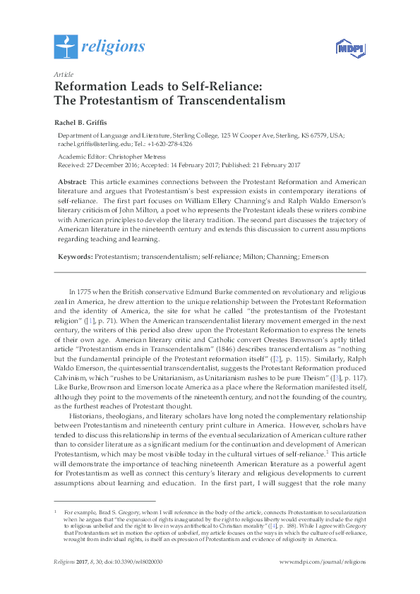 Transcendentalism Self Reliance