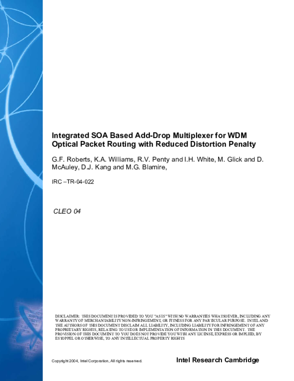Pdf Integrated Soa Based Add Drop Multiplexer For Wdm Optical Packet