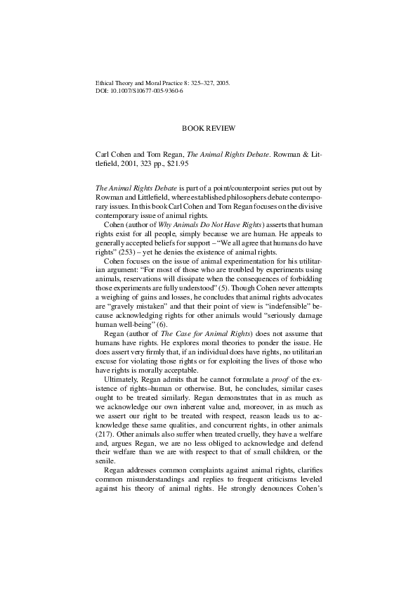 (PDF) The Animal Rights Debate