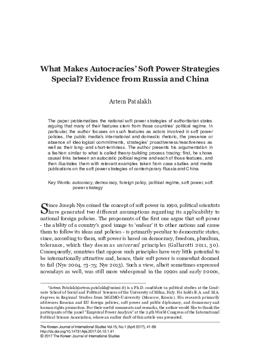 (PDF) What Makes Autocracies' Soft Power Strategies Special? Evidence from Russia and China