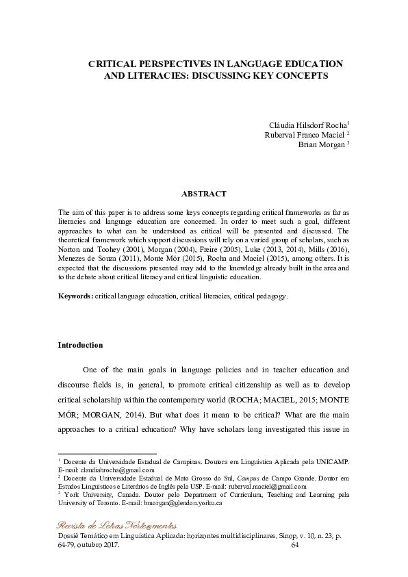(PDF) CRITICAL PERSPECTIVES IN LANGUAGE EDUCATION AND LITERACIES ...