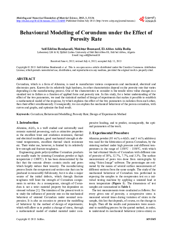 (PDF) Behavioural Modelling of Corundum under the Effect of Porosity Rate | Mokhtar Bounazef and ...