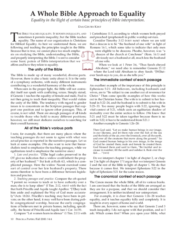 (PDF) A Whole Bible Approach to Equality: Equality in the light of ...