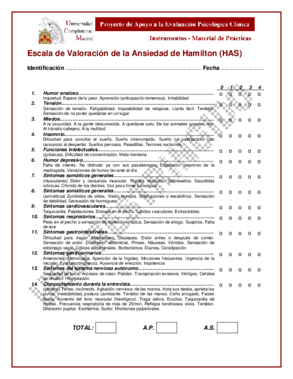 (PDF) Escala de Valoración de la Ansiedad de Hamilton (HAS