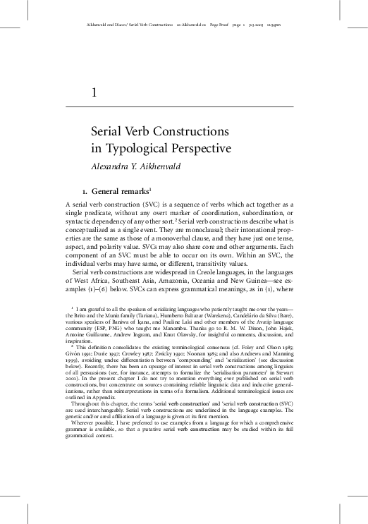 (PDF) Serial Verb Constructions in Typological Perspective