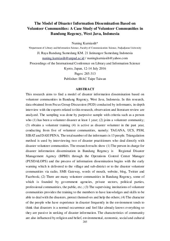(PDF) The Model of Disaster Information Dissemination Based on ...