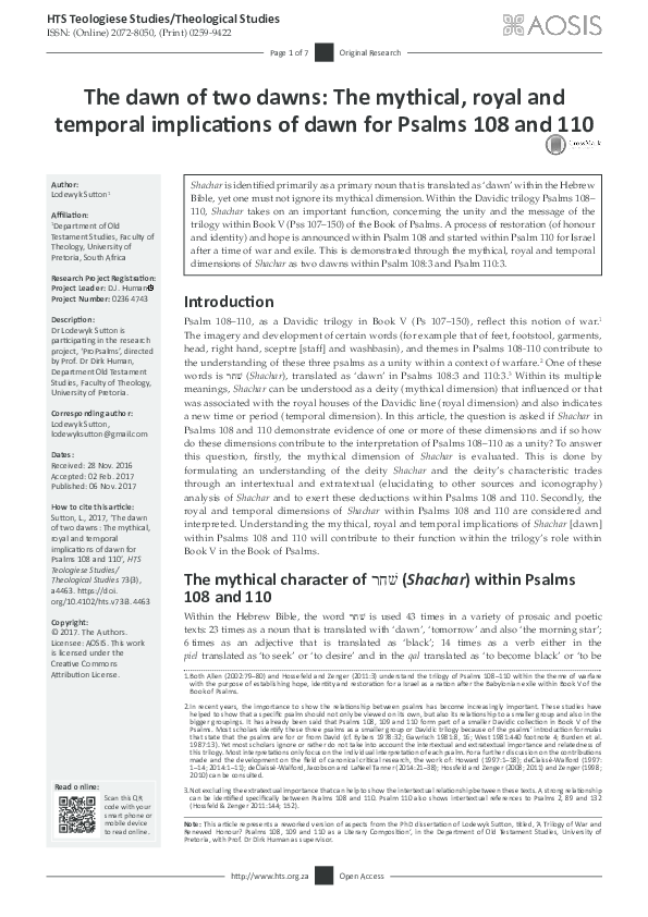 (PDF) The dawn of two dawns: The mythical, royal and temporal ...