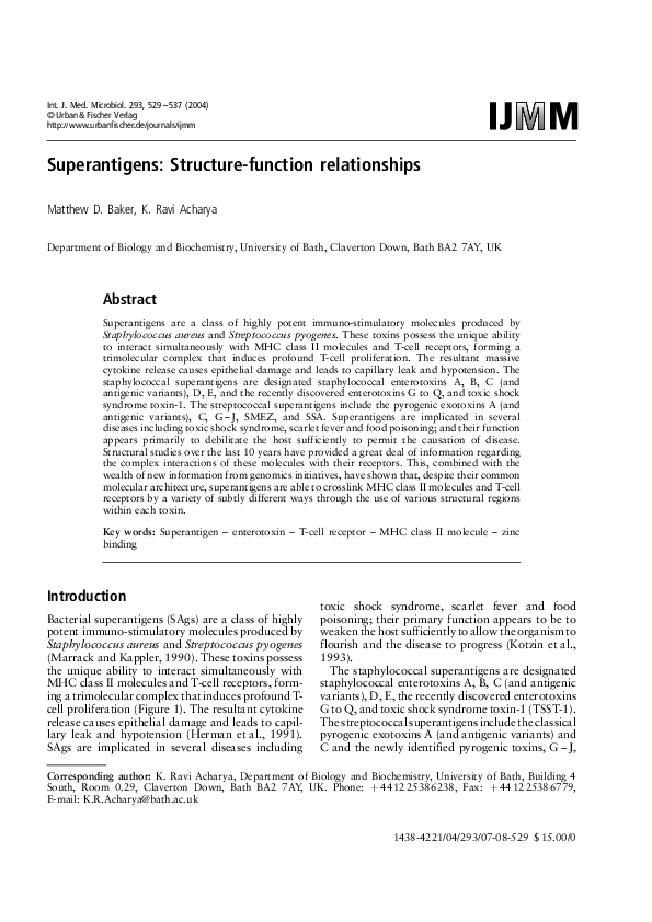 (PDF) Superantigens: Structure-function relationships