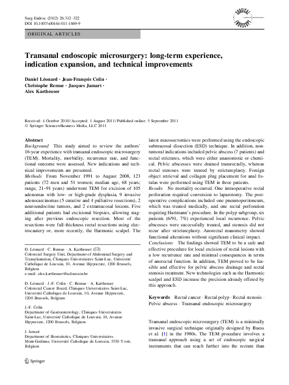 (PDF) Transanal minimally invasive surgery | Dakshitha Wickramasinghe - Academia.edu