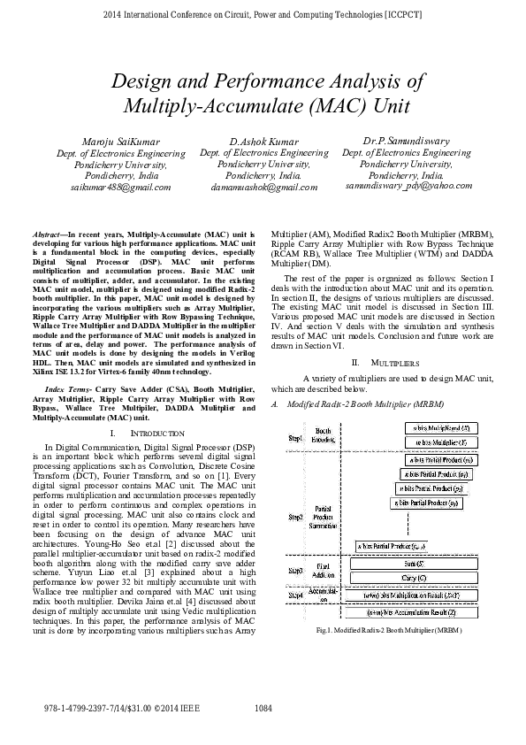 (PDF) Index Terms-Carry Save Adder (CSA), Booth Multiplier, Array ...