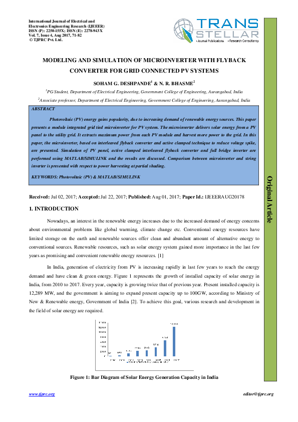 Pdf Modeling And Simulation Of Microinverter With Flyback Converter For Grid Connected Pv Systems