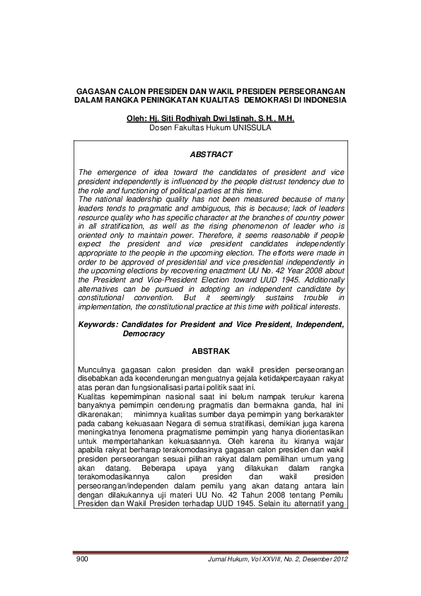 (PDF) GAGASAN CALON PRESIDEN DAN WAKIL PRESIDEN PERSEORANGAN DALAM ...