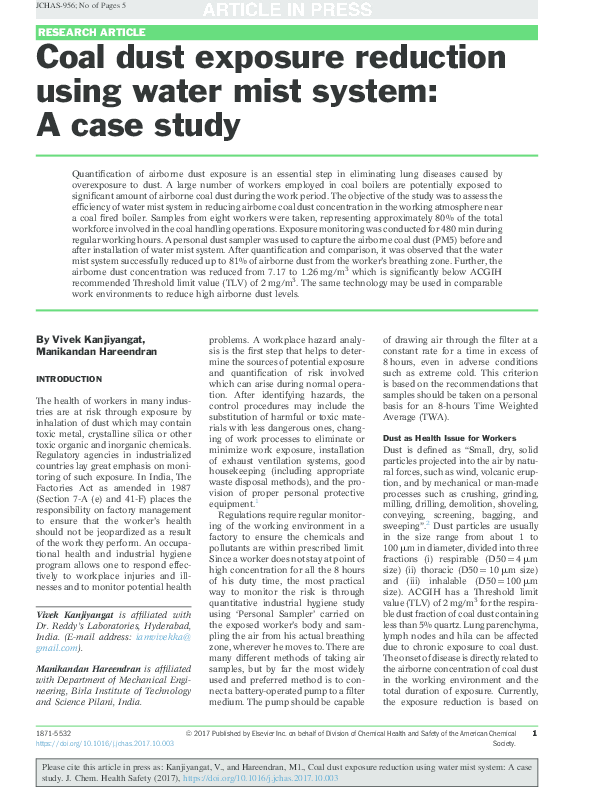 (PDF) Coal dust exposure reduction using water mist system: A case study