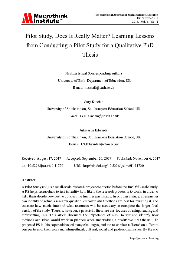 (PDF) Pilot Study.Does It Really Matter- Learning Lessons from ...